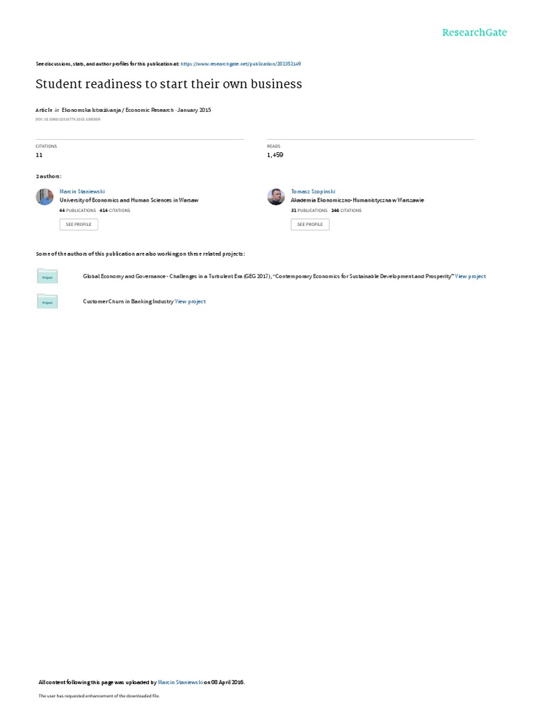 Student Readiness To Start Their Own Business | Download Free PDF ...