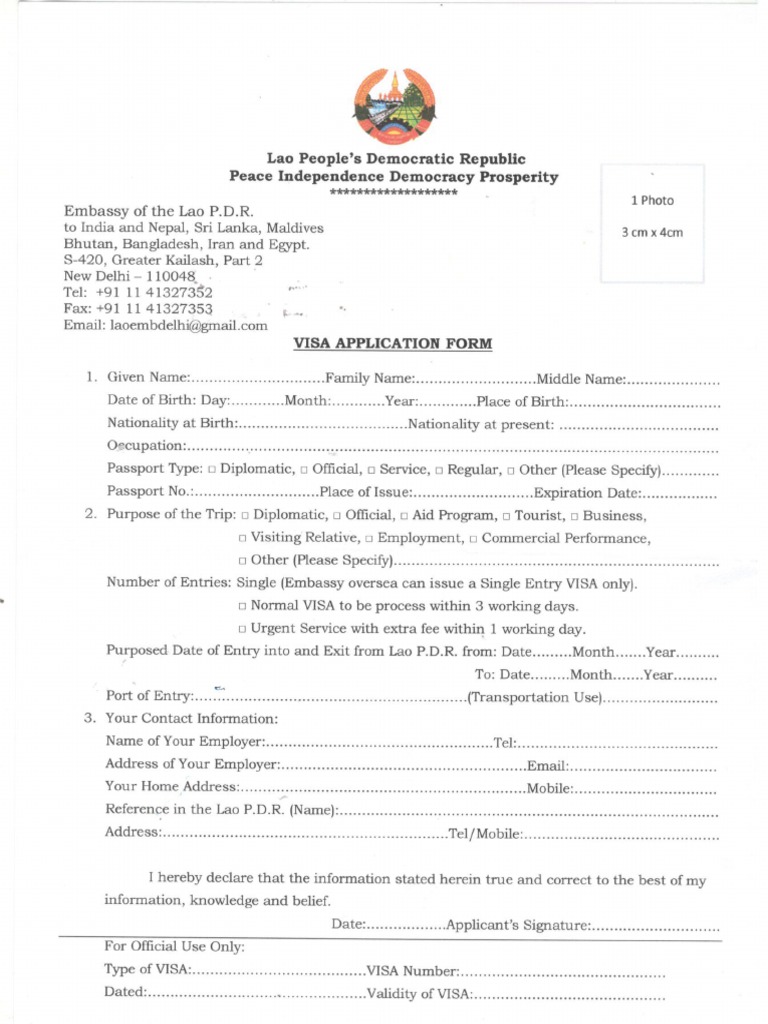Laos Visa Application Form | PDF