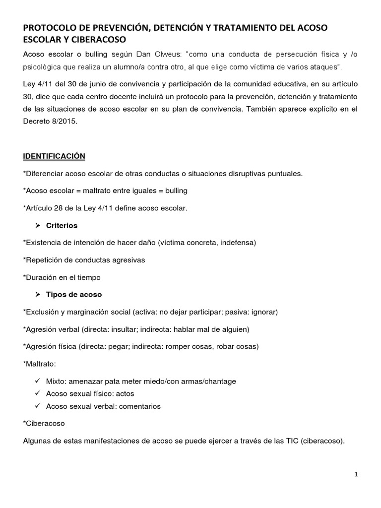 Protocolo Acoso Escolar y Ciberacoso | PDF | Acoso cibernético
