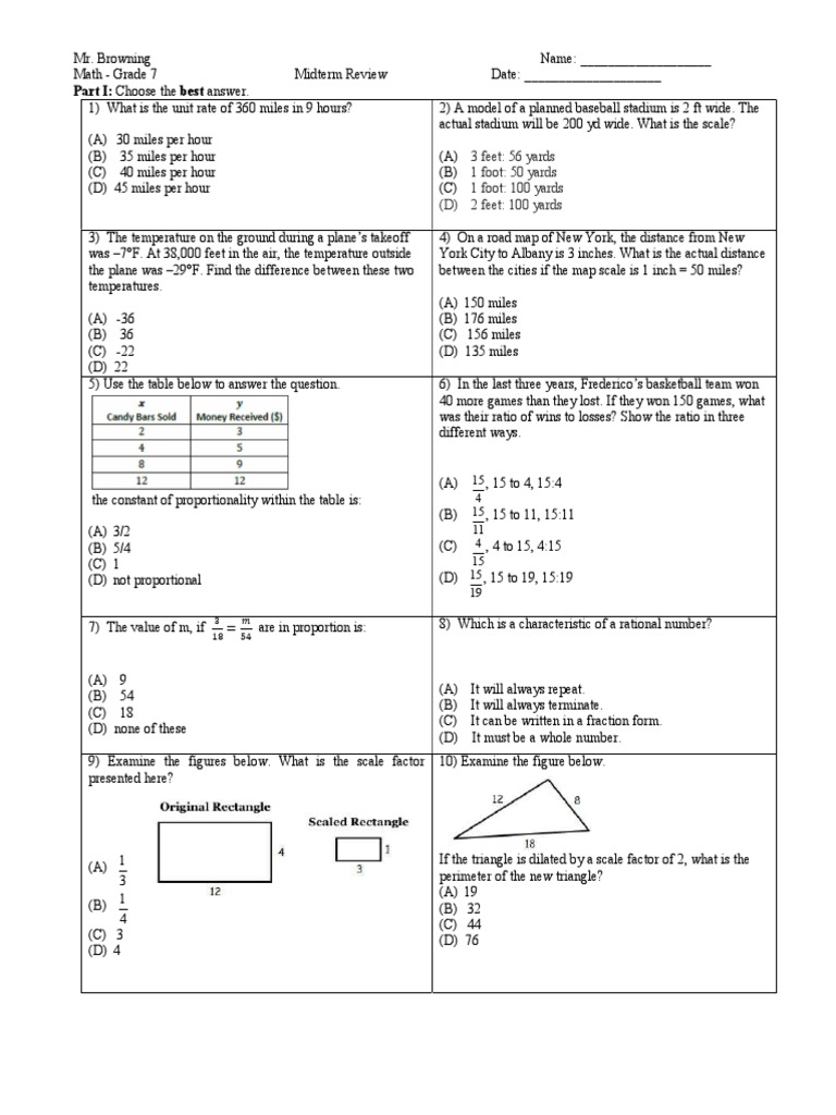 Midterm Review - Grade 7 - 2022-2023 | PDF