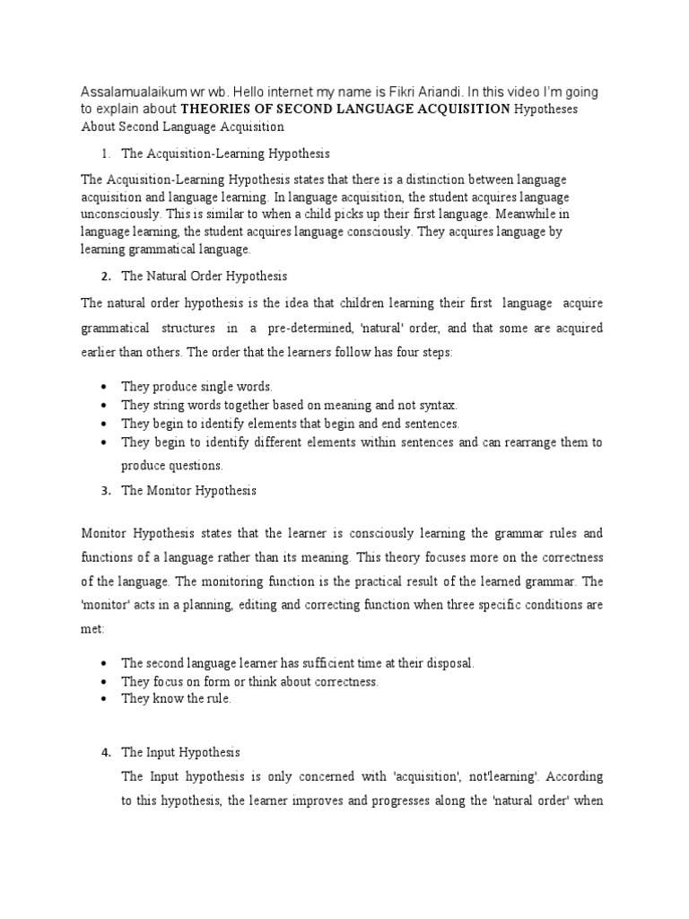 Hypotheses About Second Language Acquisition | PDF | Second Language Acquisition | Language ...