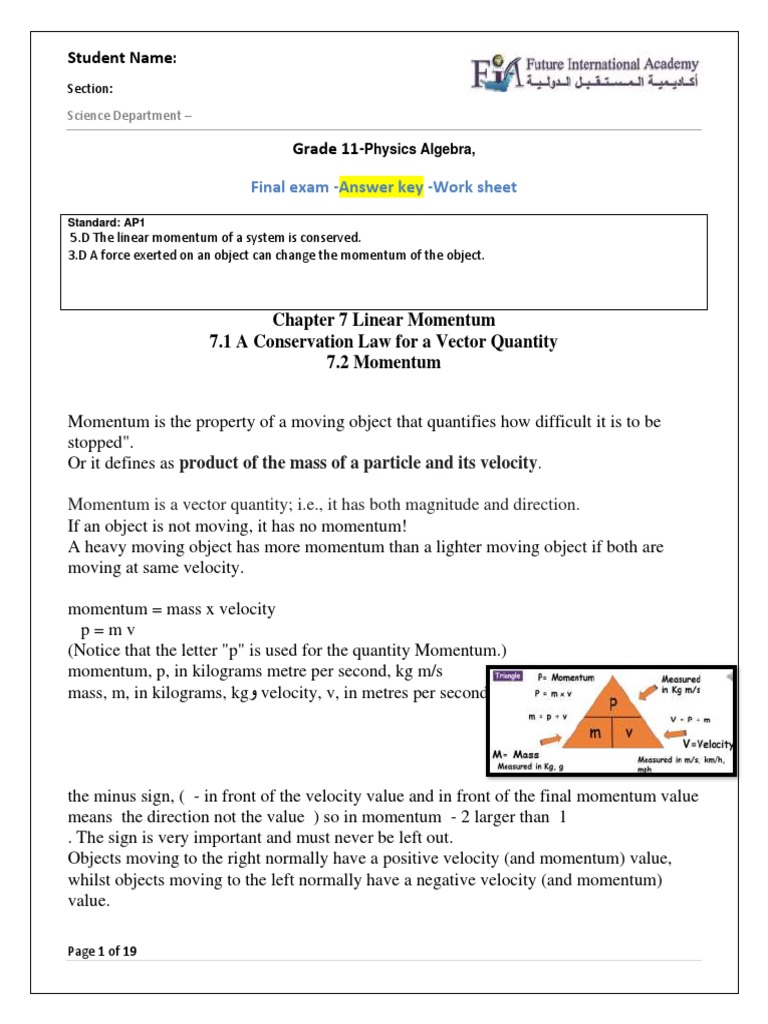 Gr11-Final Exam - Worksheet | PDF | Momentum | Acceleration