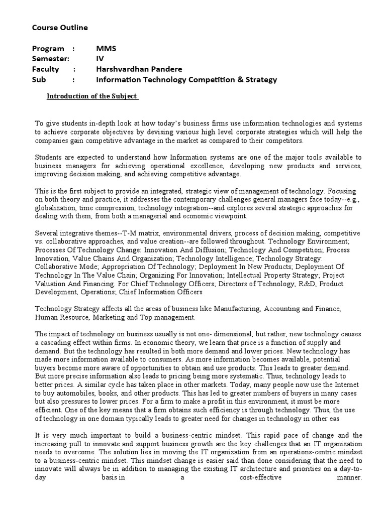 Technology Competition Strategy Session Plan Pdf Strategic