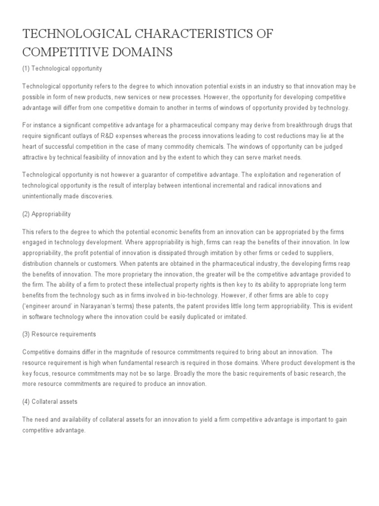 Competitive Advantages in Tech Domains | PDF | Innovation | Patent