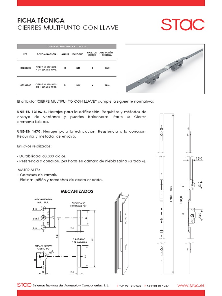 Cierres Multipunto Con Llave: Ficha Técnica | PDF | Rieles | Materiales