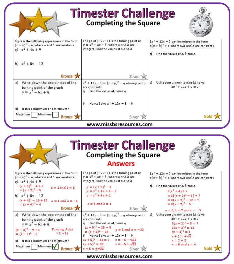 Completing The Square | PDF | Discrete Mathematics | Mathematical Relations