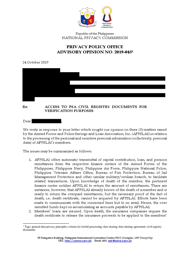 AdOps - 2019-043 - ACCESS TO PSA CIVIL REGISTRY DOCUMENTS FOR ...