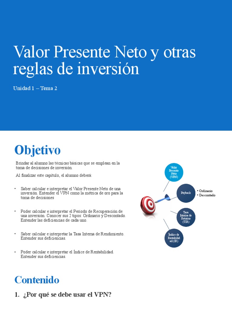 Valor Presente Neto y Reglas de Inversión | PDF | Tasa interna de retorno | Economía Financiera