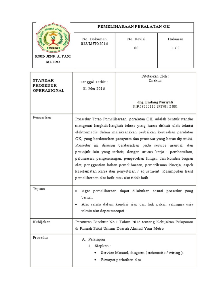 Spo Pemeliharaan Peralatan Ok | PDF
