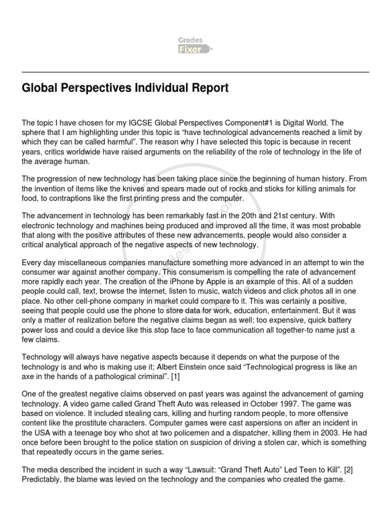 Global Perspectives Individual Report | PDF | Mobile Phones | Theft