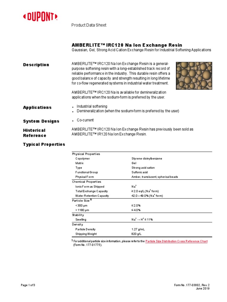 AMBERLITET IRC120 Na Ion Exchange Resin | PDF | Ion Exchange | Trademark