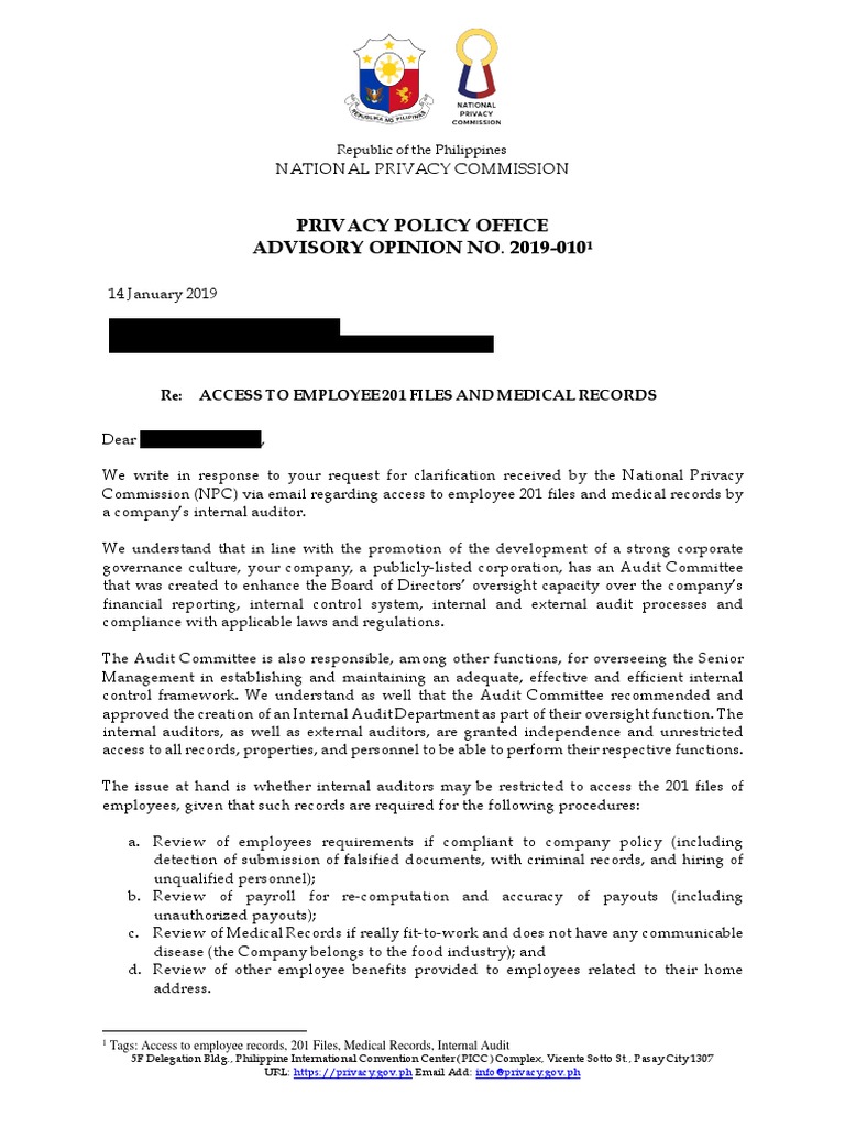 Access to Employee 201 Files Advisory | PDF | Security Clearance ...