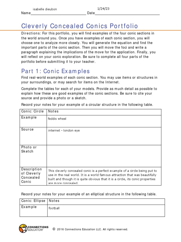 Cleverly Concealed Conics Portfolio | PDF | Ellipse | Theoretical Physics