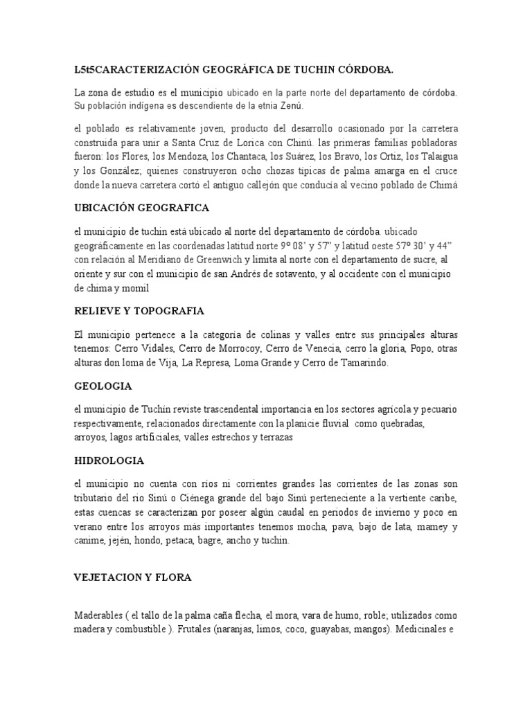 Caracterización Geográfica de Tuchín | PDF
