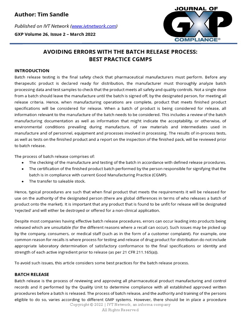 Avoiding Errors With The Batch Release Process | PDF | Specification (Technical Standard) | Business