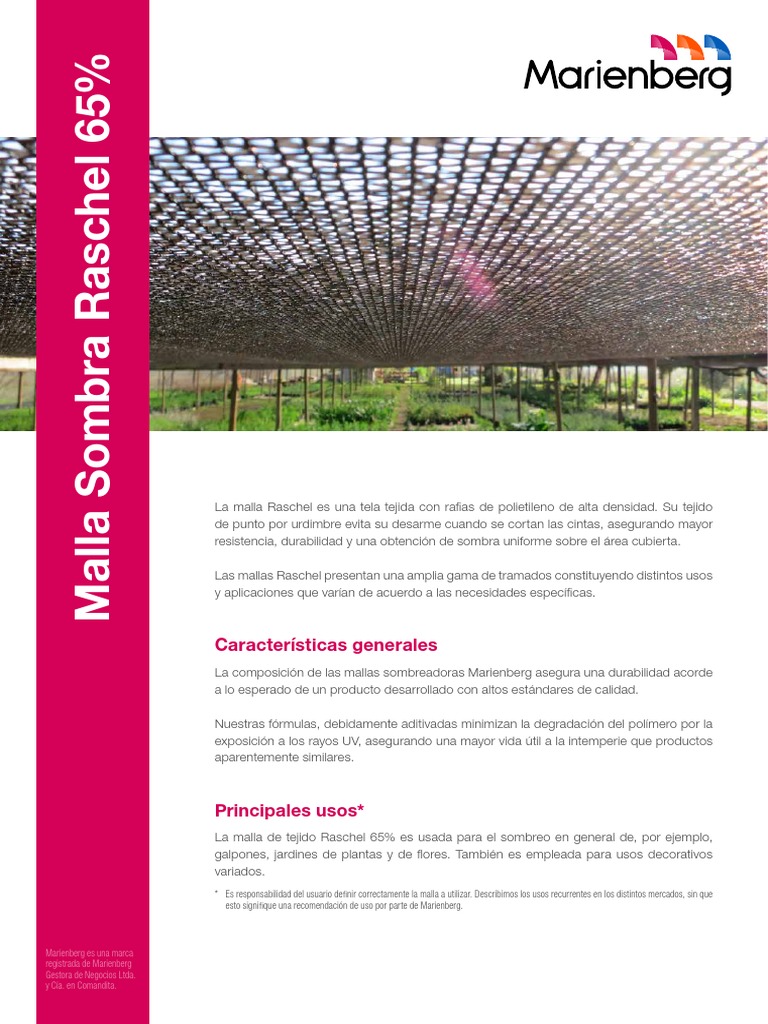 Malla Raschel 65% para Sombreo y Decoración | PDF
