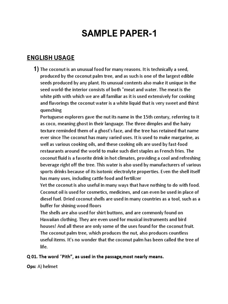 Sample Paper 1 | PDF | Coconut | Opera