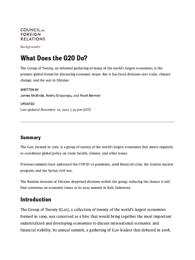 What Does The G20 Do | PDF | Economies | Global Politics