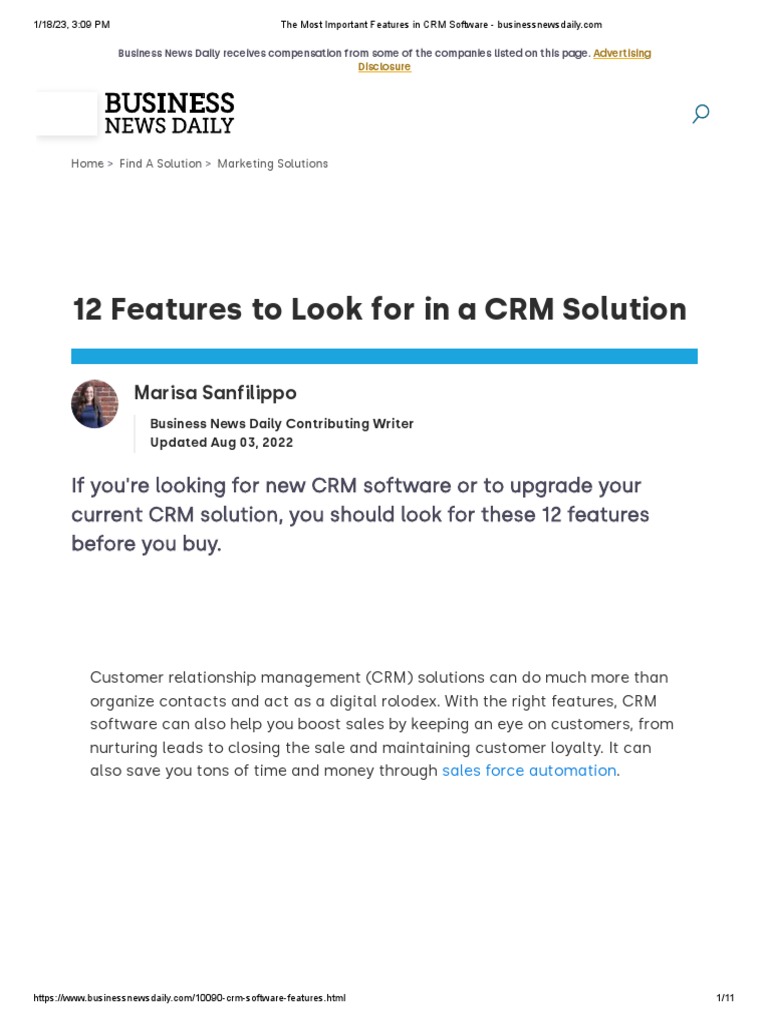 The Most Important Features in CRM Software | PDF | Customer ...