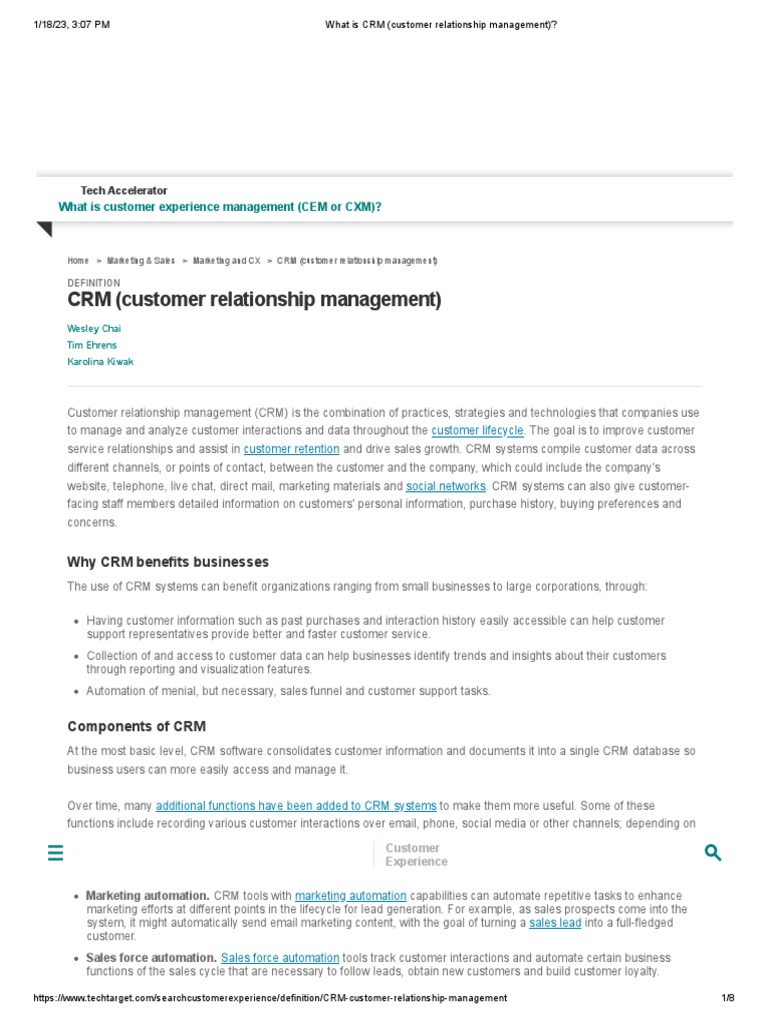 What Is CRM (Customer Relationship Management) | PDF | Customer Relationship Management | Cloud ...