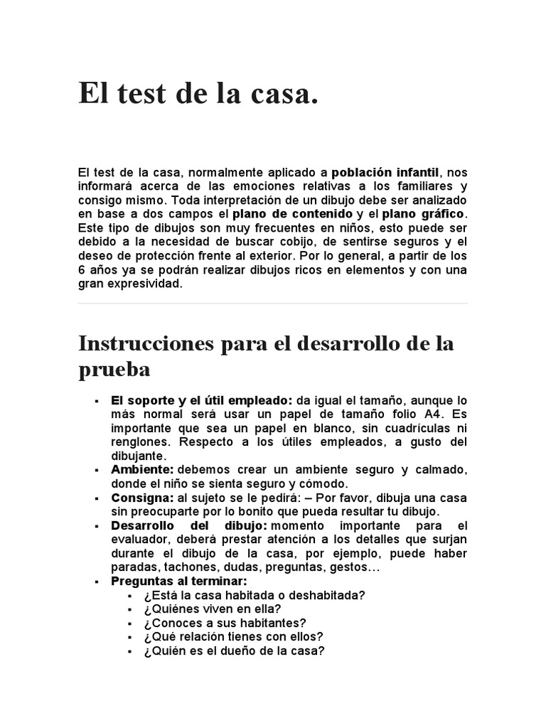Interpretación del Test de la Casa en Niños | PDF | Las emociones | Dibujo