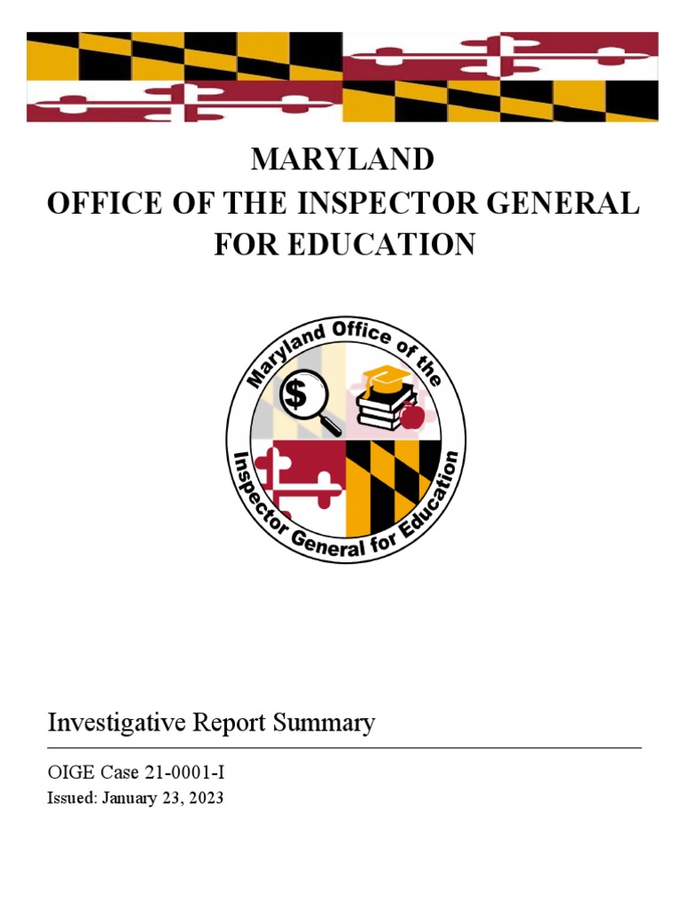 Maryland Office of The Inspector General For Education Investigative ...