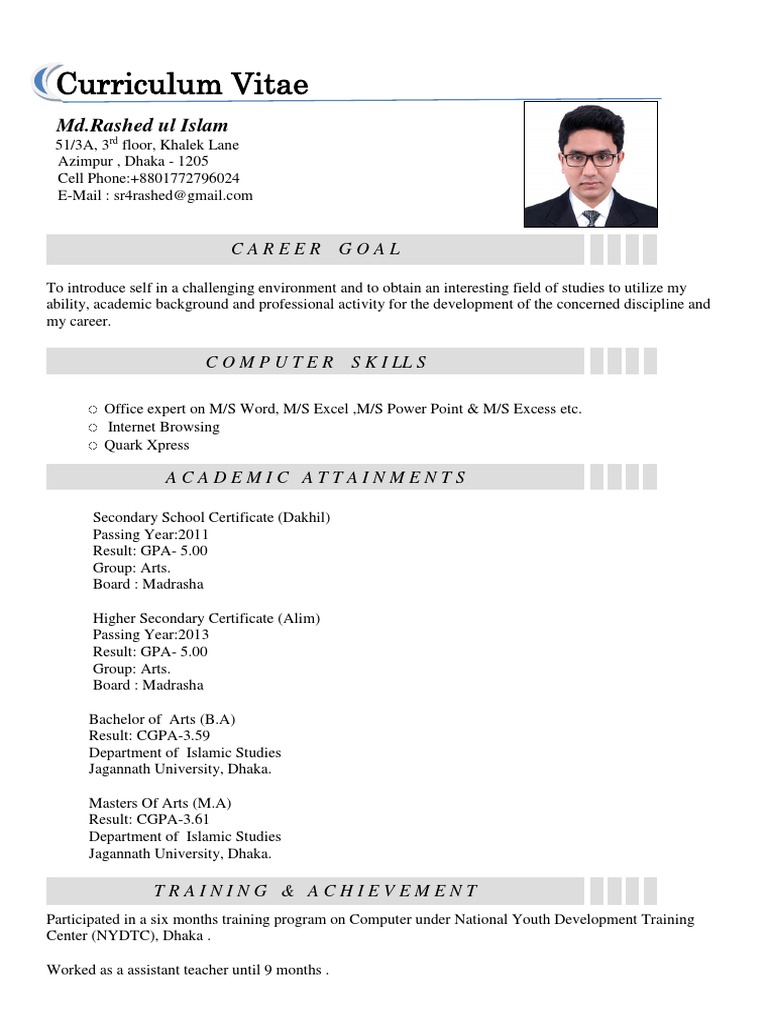Md. Rashed Islam's CV Overview | PDF | Wellness