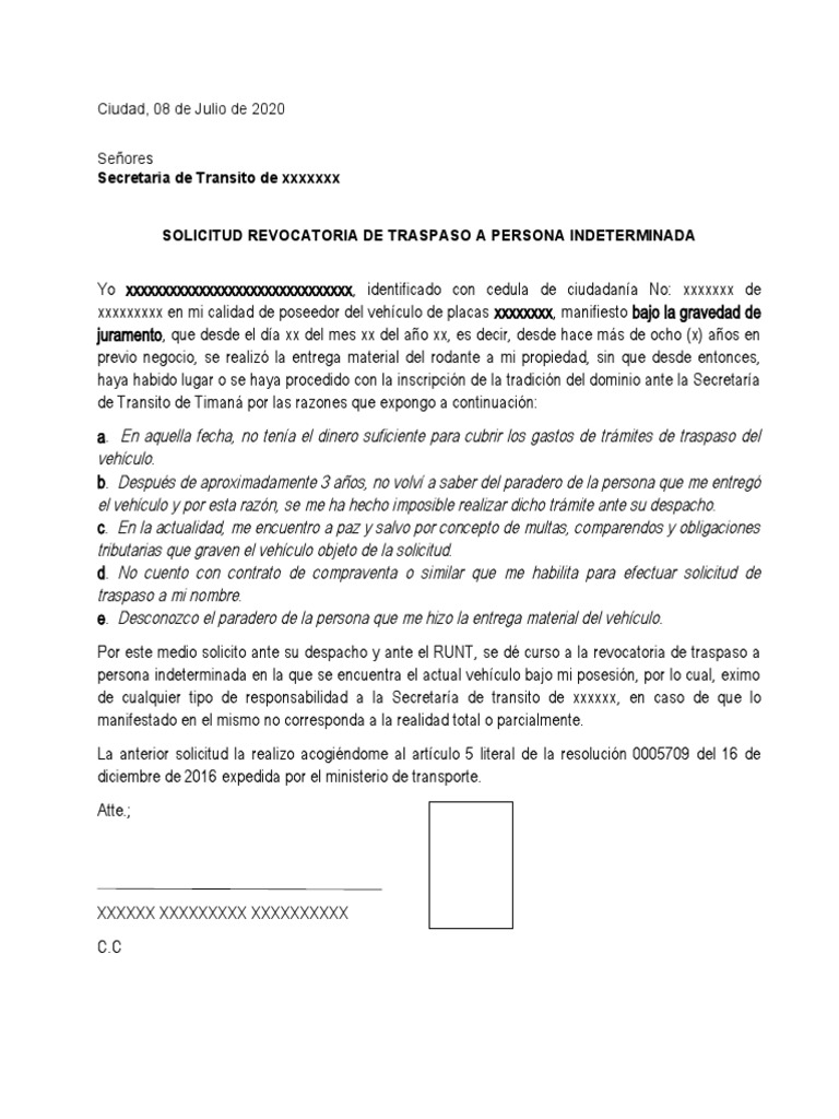Revocar Traspaso A Persona Indeterminada | PDF