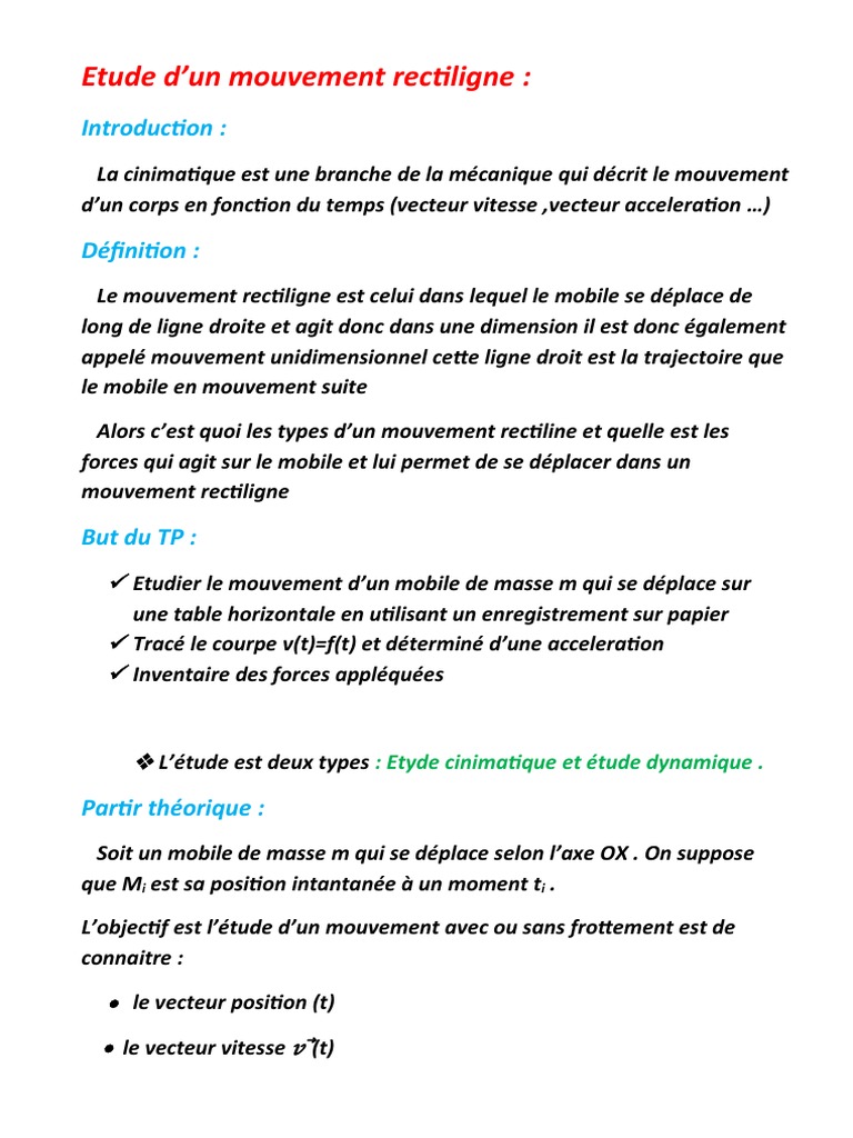 Étude du mouvement rectiligne | PDF | Accélération | Mesure géométrique