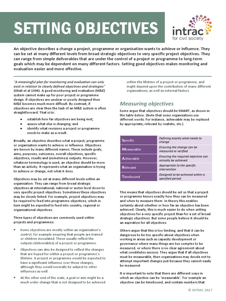 Setting Objectives | PDF | Goal | Evaluation