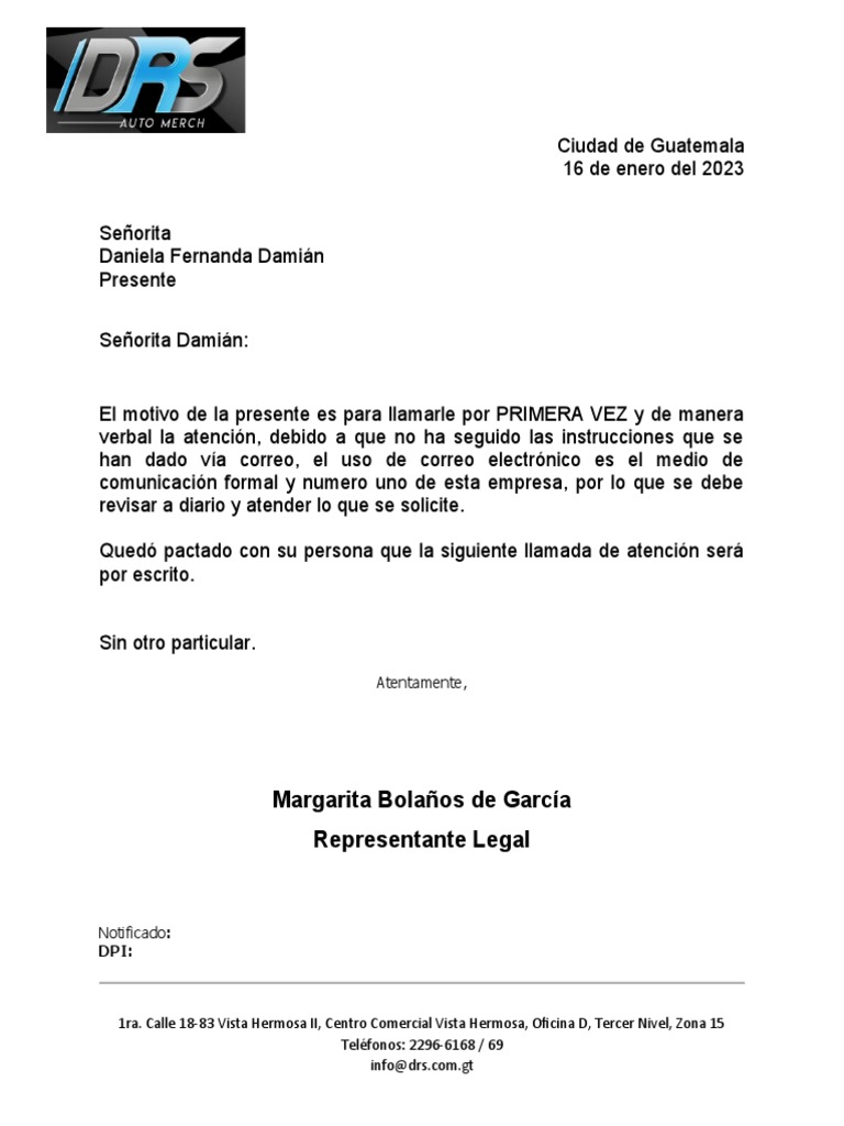 Llamada de Atencion Verbal Berenice - Daniela | PDF