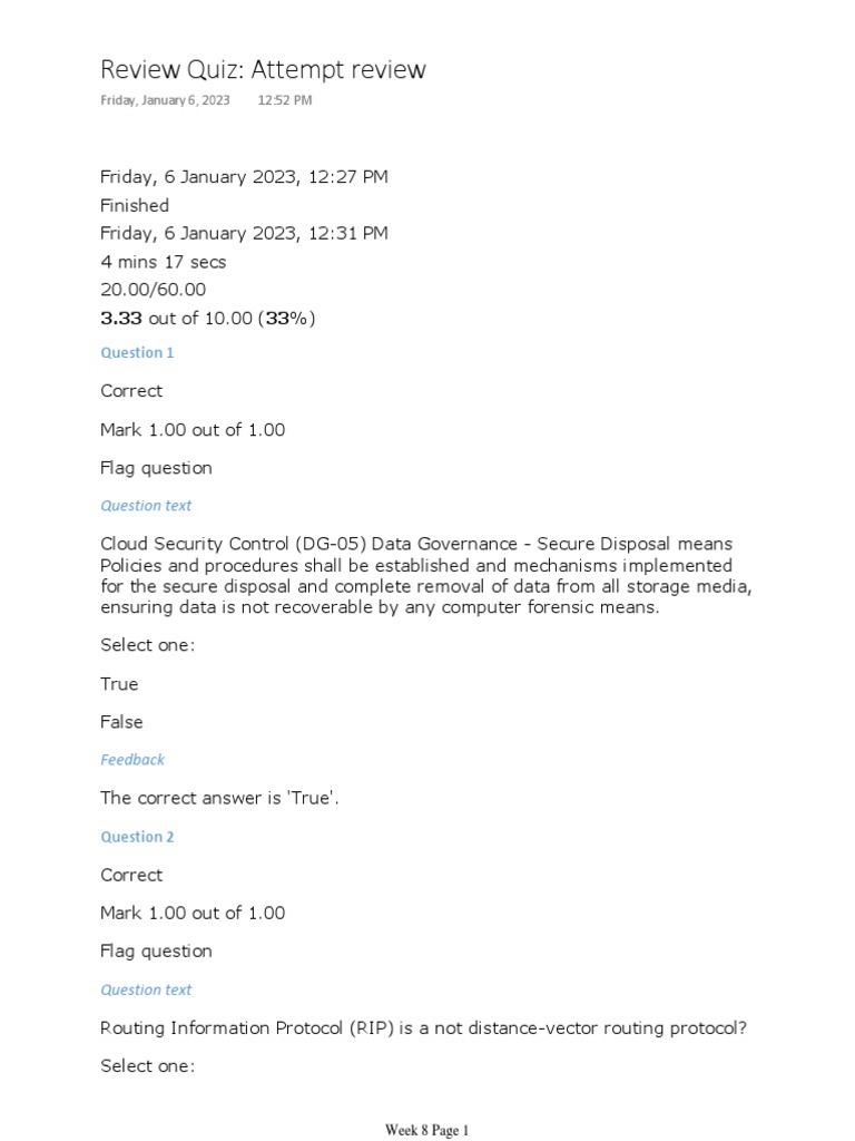 Review Quiz Attempt Review2 | PDF | I Pv6 | Computer Network