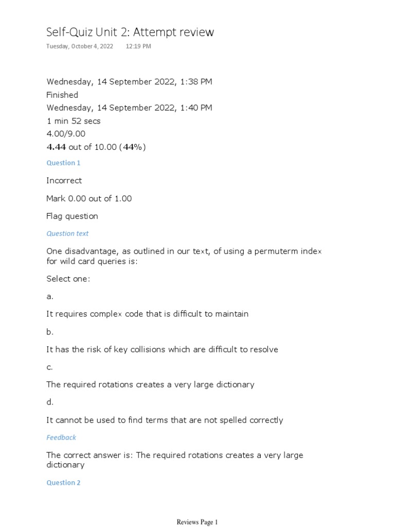 Self-Quiz Unit 2 Attempt Review | PDF | Software Engineering | Information Age