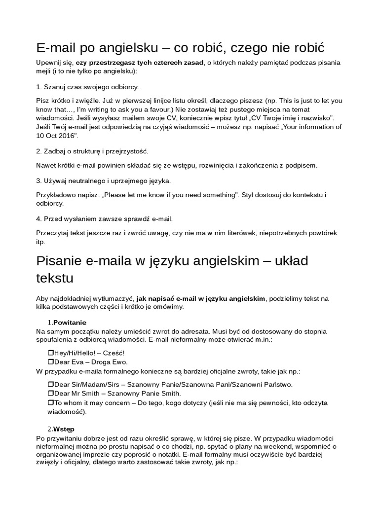 Notatki E-Mail Angol | PDF