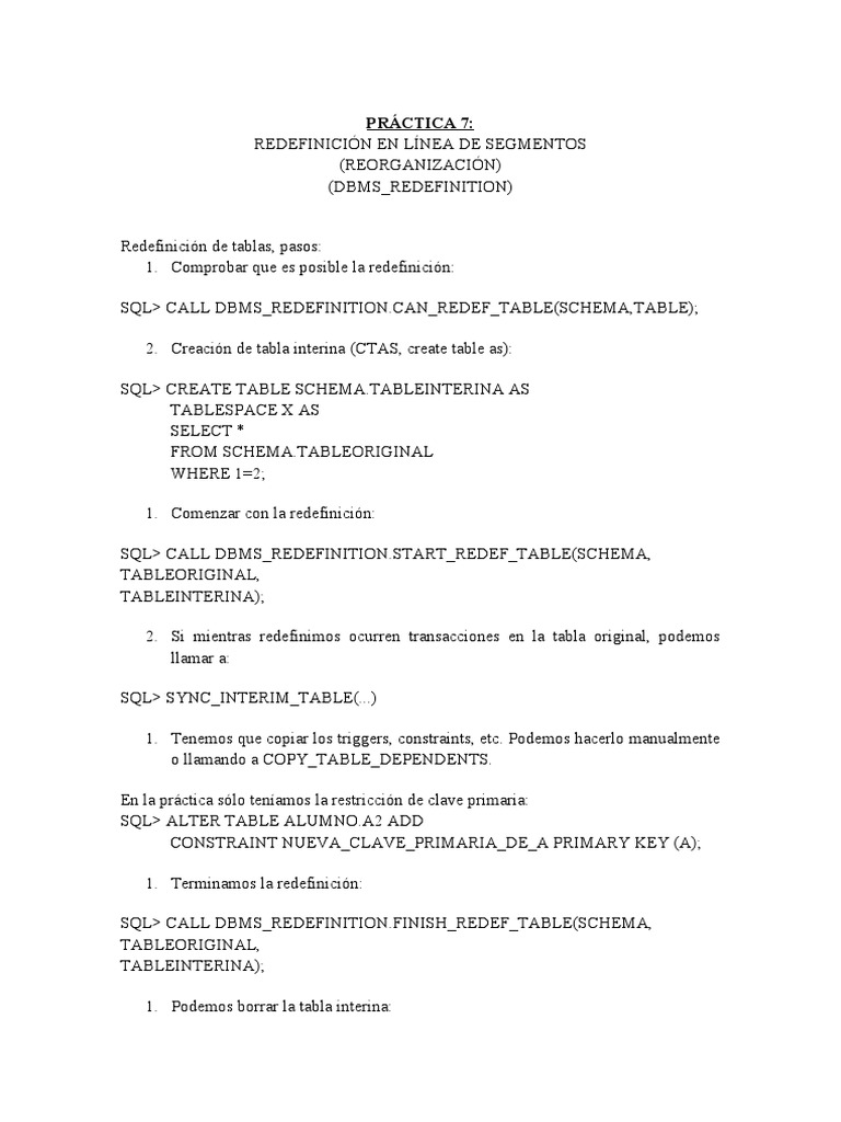 Redefinición De Tablas En Dbms Guía Práctica Pdf Informática