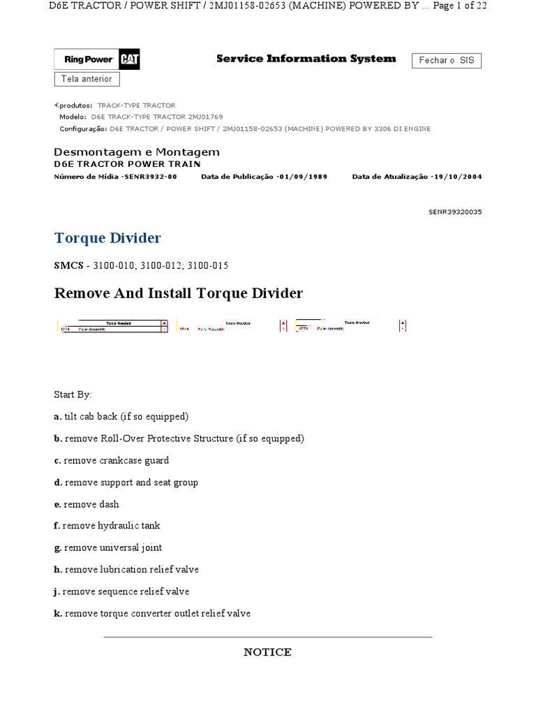 D6E Tractor Torque Divider Guide | PDF | Screw | Engineering Tolerance