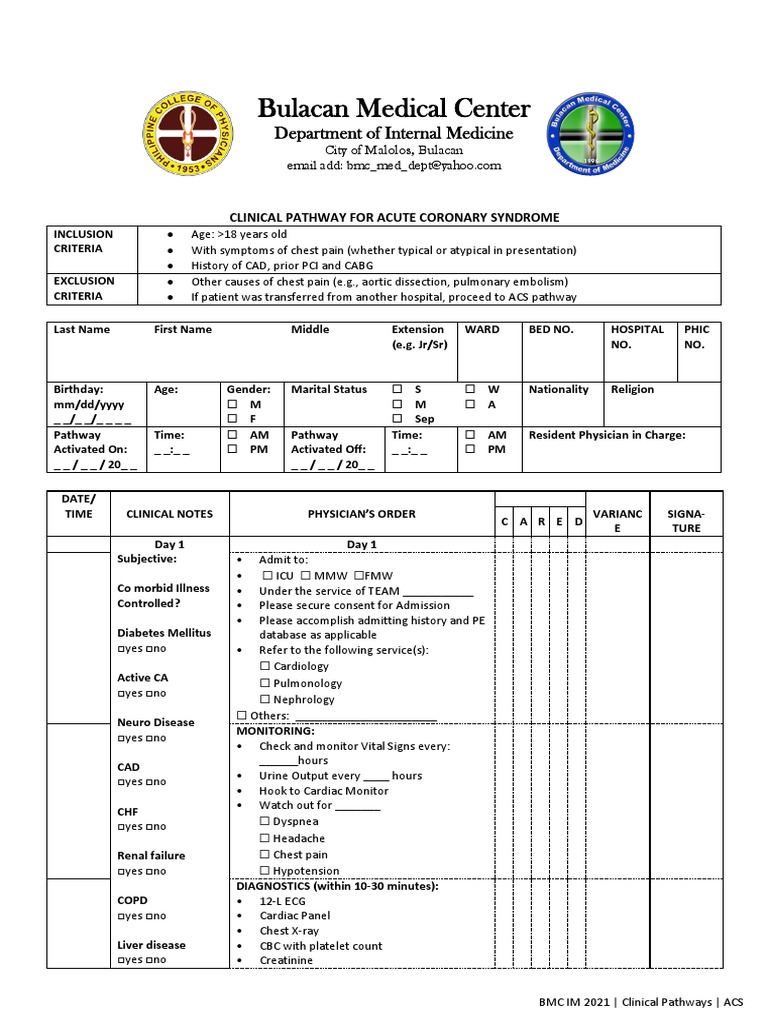 Clinical Pathway ACS | PDF | Clinical Medicine | Medical Specialties