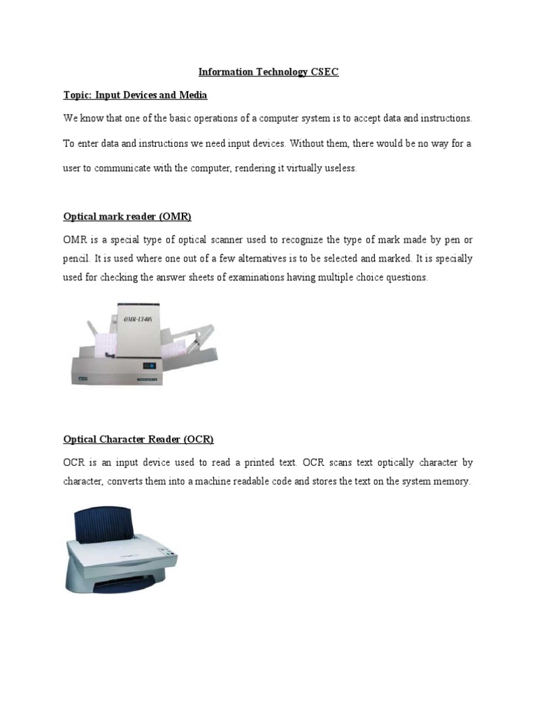 Input Devices and Media | PDF | Optical Character Recognition | Computer Keyboard