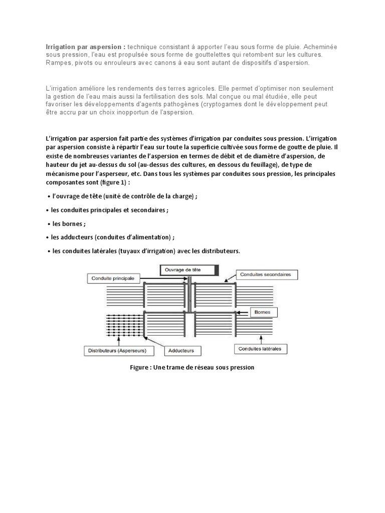 Irrigation par Aspersion : Techniques et Risques | PDF