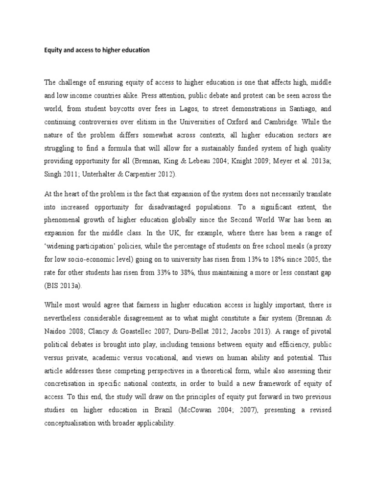 Equity And Access To Higher Education Pdf