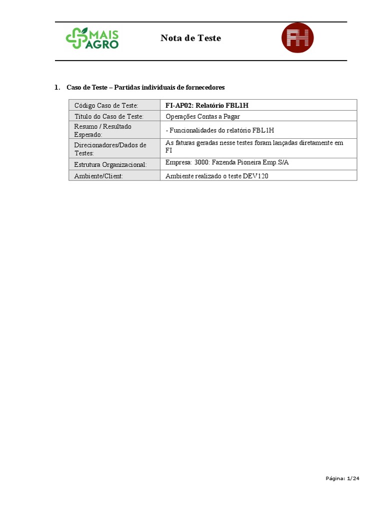 Teste do Relatório FBL1H em SAP | PDF | Contabilidade