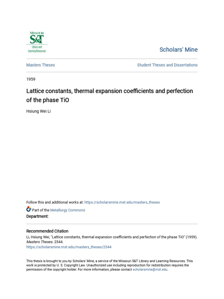 Lattice Constants Thermal Expansion Coefficients and Perfection | PDF ...