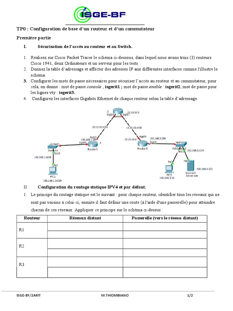 TP0 - Partie 1 Routage Statique | PDF | Routage | Routeur