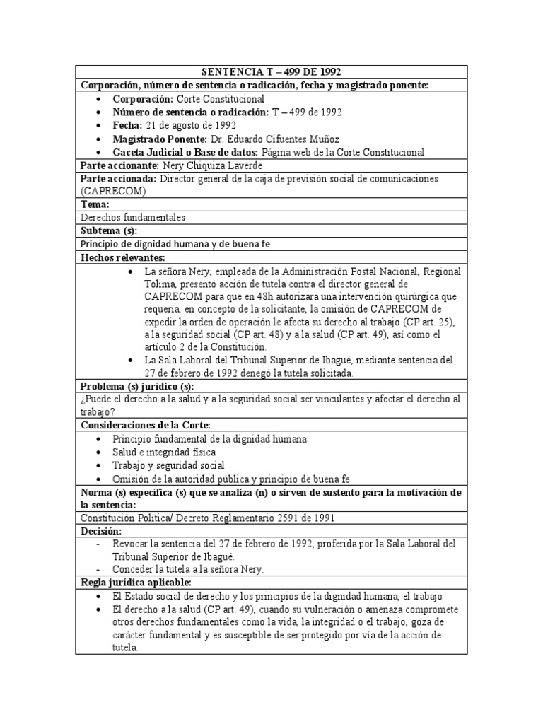 Ficha T-499 de 1992 | PDF