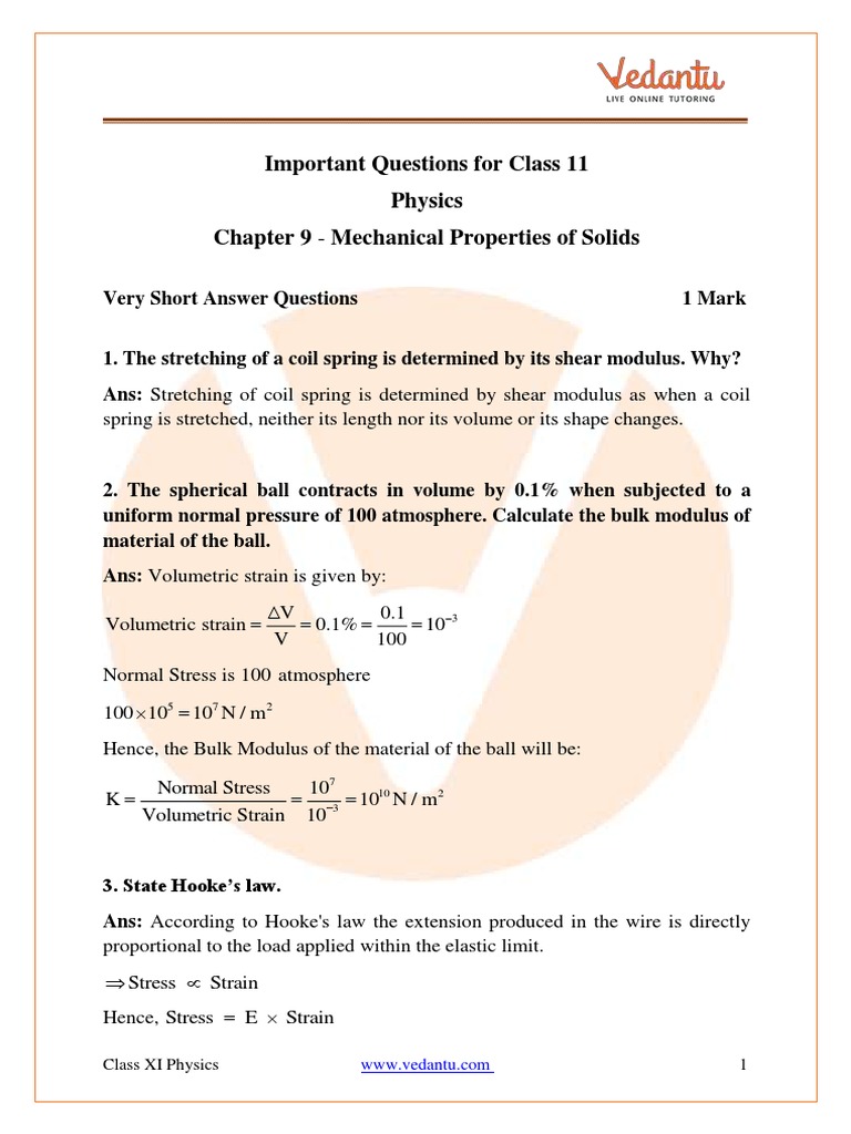 CBSE Class 11 Physics Chapter 9 - Mechanical Properties of Solids ... CBSE Class 11 Physics Chapter 9 - Mechanical Properties of Solids ...