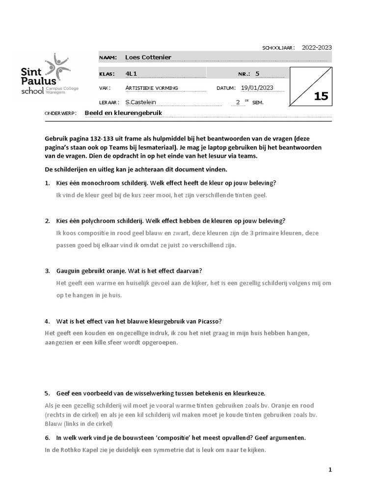 Opdracht Beeld Loes Cottenier 4L1 | PDF