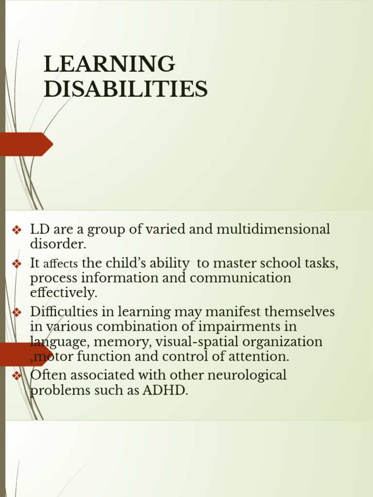 Learning Disabilities Ot | PDF | Learning Disability | Psychotherapy