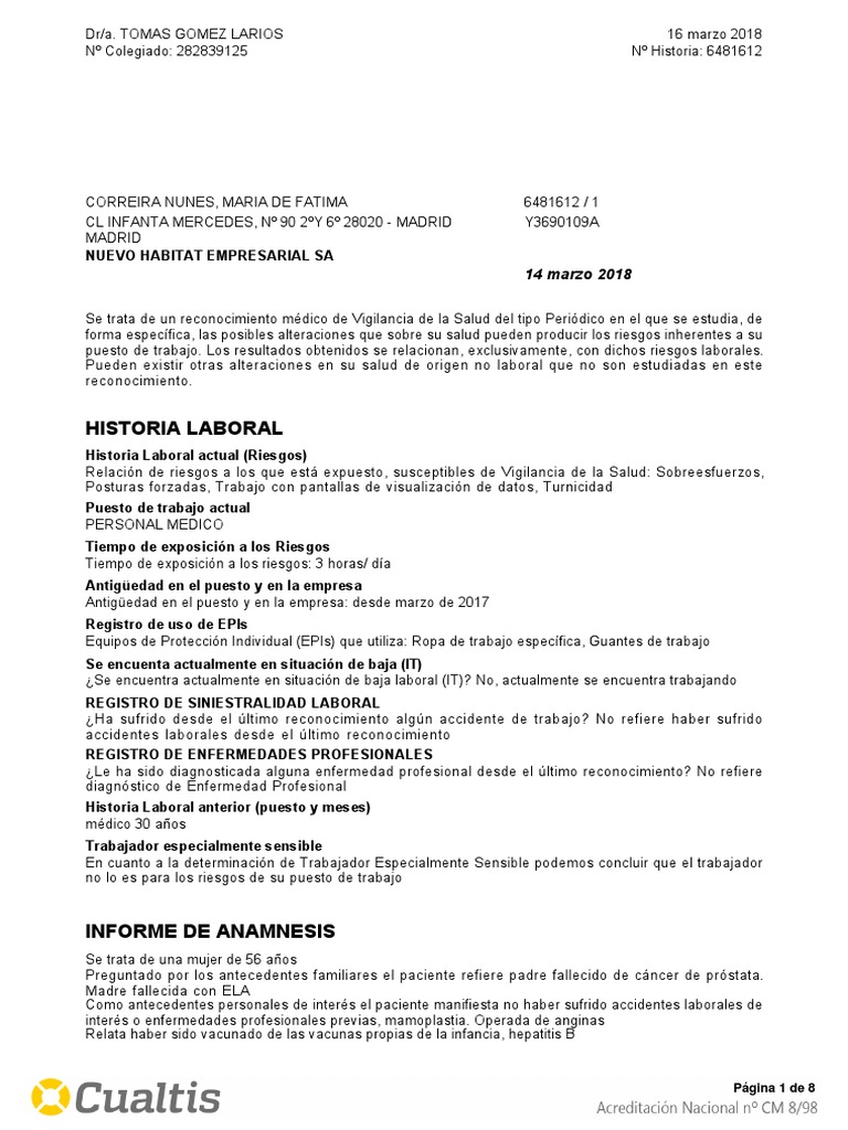 Ejemplo de Historial Laboral | PDF | Enfermedades cardiovasculares ...