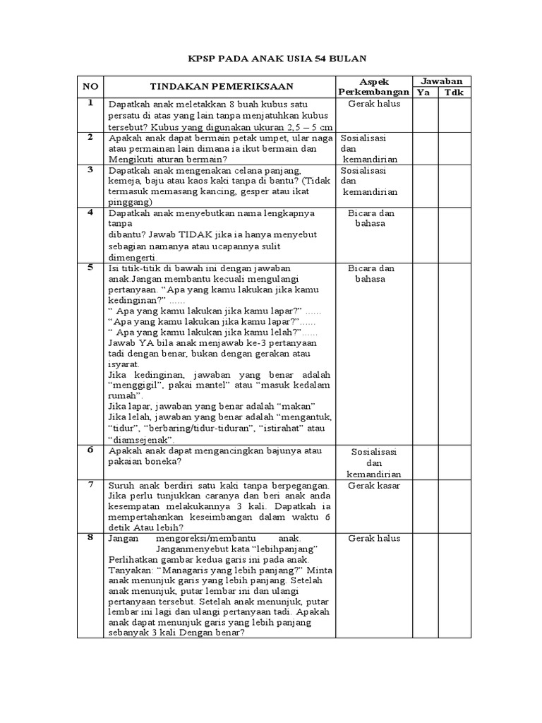 KPSP Anak Usia 54 Bulan | PDF