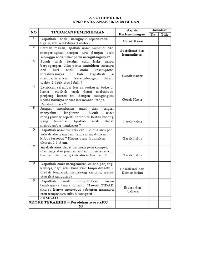 KPSP Anak Usia 48 Bulan | PDF | Kesehatan Holistik
